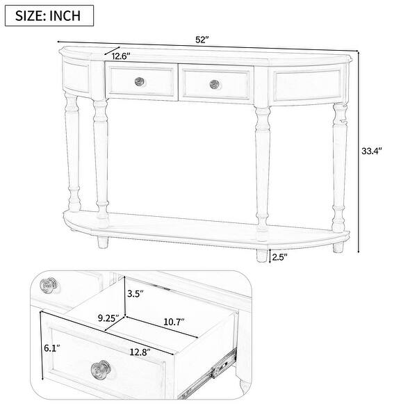 Retro Circular Curved Design Console Table With Open Style Shelf Solid ...