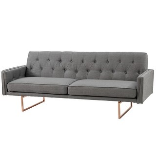 76 Inch Sofa Bed Convertible Futon, Track Arms, Button Tufted Gray ...
