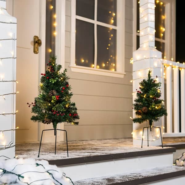 Syncfun 2 Pack 2 Ft Pre-Lit Pathway Christmas Trees with Stake, Battery ...