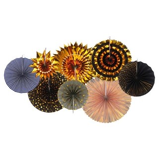 Hanging Paper Fans Party Set 8Pcs Decoration for Birthday Black Gold ...