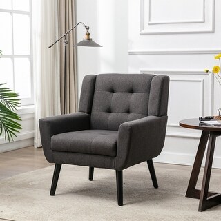 Linen Ergonomics Accent Chair Living Room Chair Home Chair With Black ...
