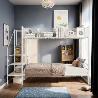 Multi-Functional Twin Over Full Metal Bunk Bed with Wire Shelving and ...
