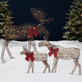 3-Piece Lighted 2D Christmas Moose Set Outdoor Decor w/ 195 LED Lights ...