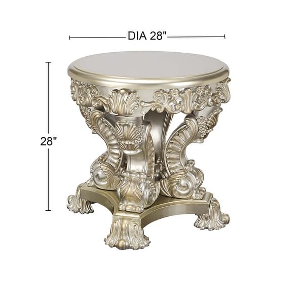 Traditional Round End Table with Ornate Carvings in Antique Gold - Bed ...