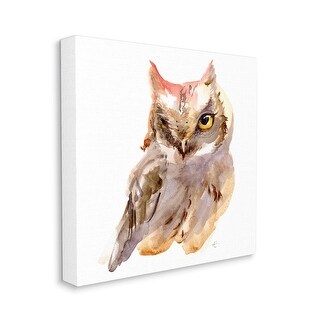 Stupell Brown Horned Owl Eye Wink Minimal Bird Canvas Wall Art - Bed ...