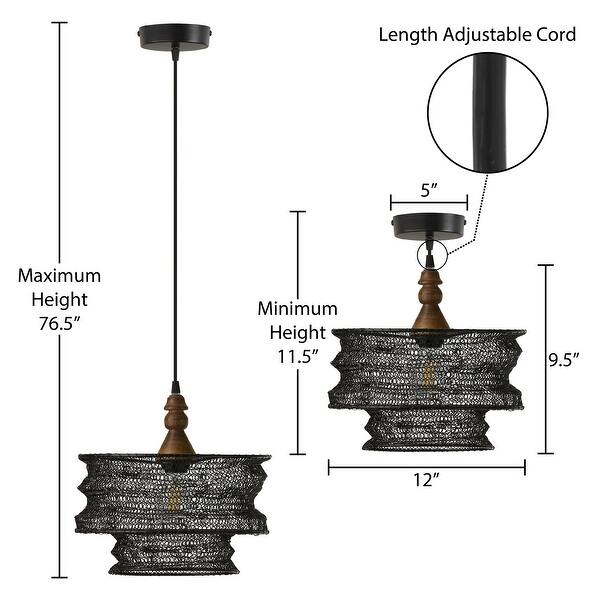Cierra River of Goods Black Metal and Wood 12-Inch Pendant Light with ...