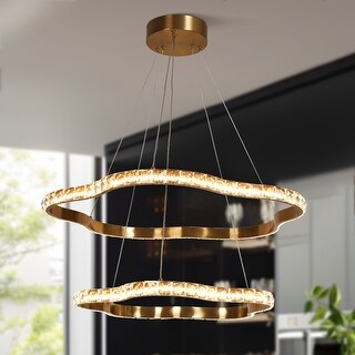 Modern 2-Light LED Crystal Chandelier 2-Tier Ceiling Lights for Dining ...