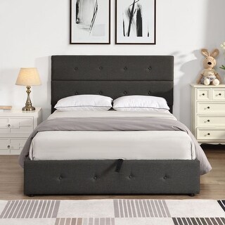 Grey Full Size Upholstered Bed with Underneath Storage - Bed Bath ...