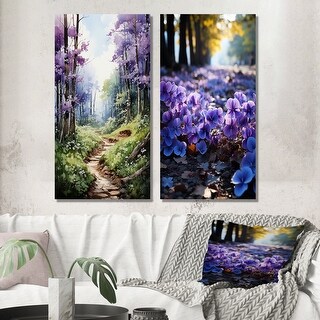 Designart "Violets Whispering Forest" Violets Wall Art Set Of 2 Purple ...