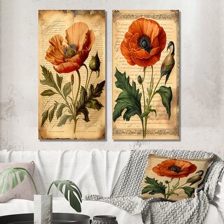 Designart "Blossoming Victorian Vintage Poppie I" Floral Poppy Wall Art ...