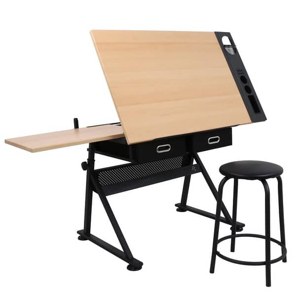 Drafting Table Desk Artist Drawing Adjustable Drawers MDF Liftable ...