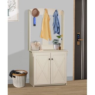 Antique White Hall Tree with Spacious Storage, Robust Metal Hooks - Bed ...
