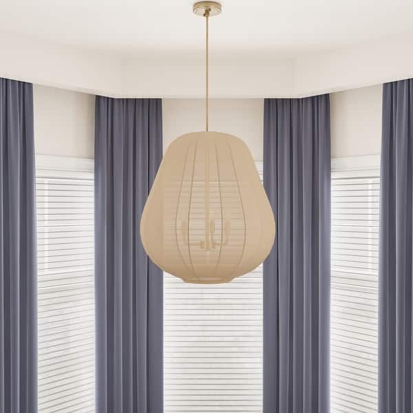 Beige 3-Light Elastic Fabric Shade Pendant Lighting Fixture for Boho ...
