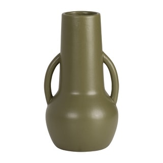 8" Decorative Ceramic Vase with Handles Contemporary Olive Green Flower ...