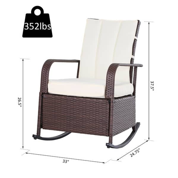 Outsunny Outdoor Wicker Rattan Recliner Rocking Cushioned Chair with ...