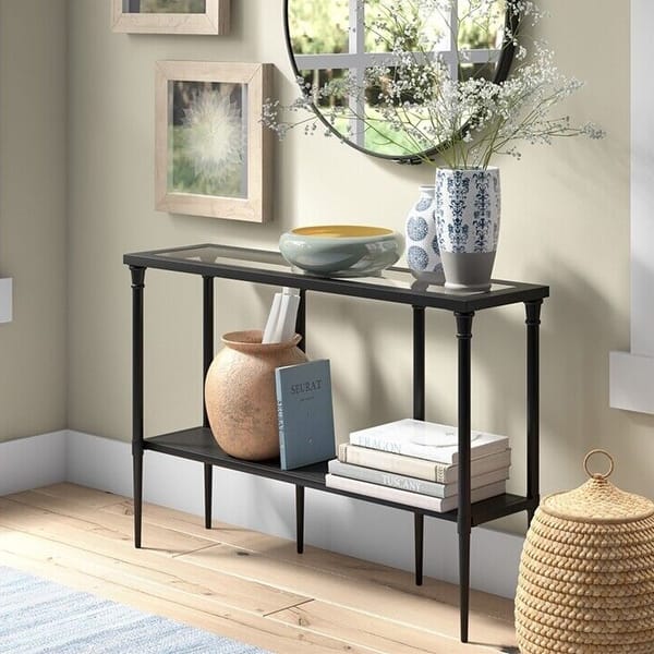 Blackened Bronze Metal/Glass Console Table - 54 x 84 - Bed Bath ...