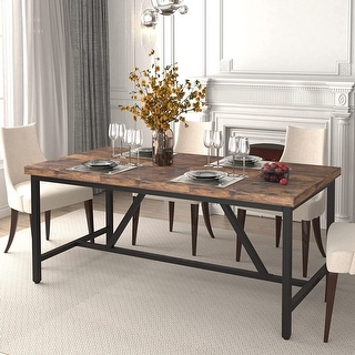 70 x 35 Inch Large Wood Dining Table for 6-8 People with Metal Frame ...