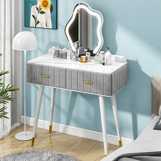 Velvet Makeup with 2 Drawers Pre-Assembled Dressing Table Body & 3 ...
