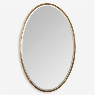 28" Arletta Oval Beveled Wall Mirror w Narrow Plated Gold Finish Frame ...