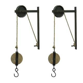 Zeckos Vintage Metal And Wood Pulley And Hook Wall Hangings (Set Of 2 ...