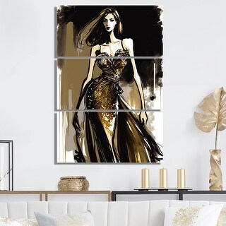 Designart "High Fashion Model Sketch In Gold II" Fashion Woman Canvas ...