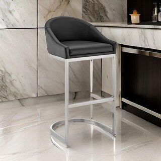 Holo 30 Inch Barstool Chair, L Shaped Cantilever Base, Black Faux ...