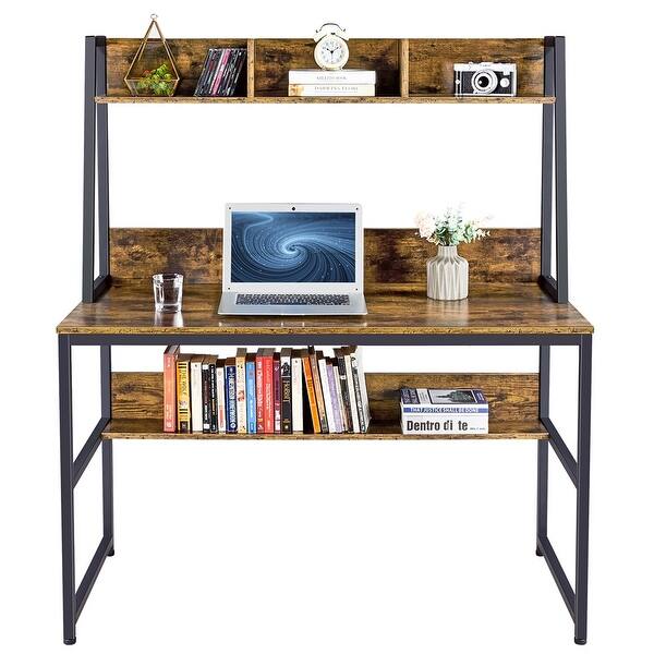 Yaheetech Industrial Home Office Computer Desk with Storage Hutch - Bed ...