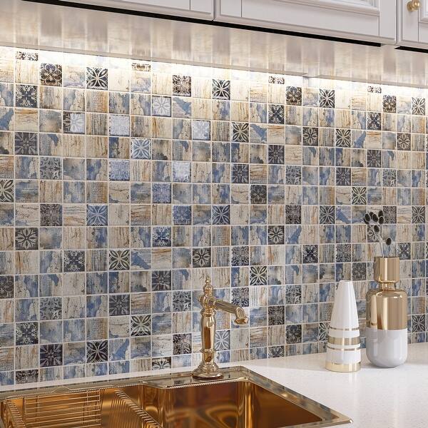 TileGen. Classic Roman 2" x 2" Glass Grid in Blue/Beige Wall Tile (10 ...