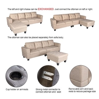 Modern Selctional Sofa L Shape Chaise Left and Right Interchangeable ...