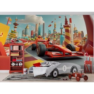 Race Car Wall Mural Formula 1 Track Wallpaper for Kids Room - Bed Bath ...