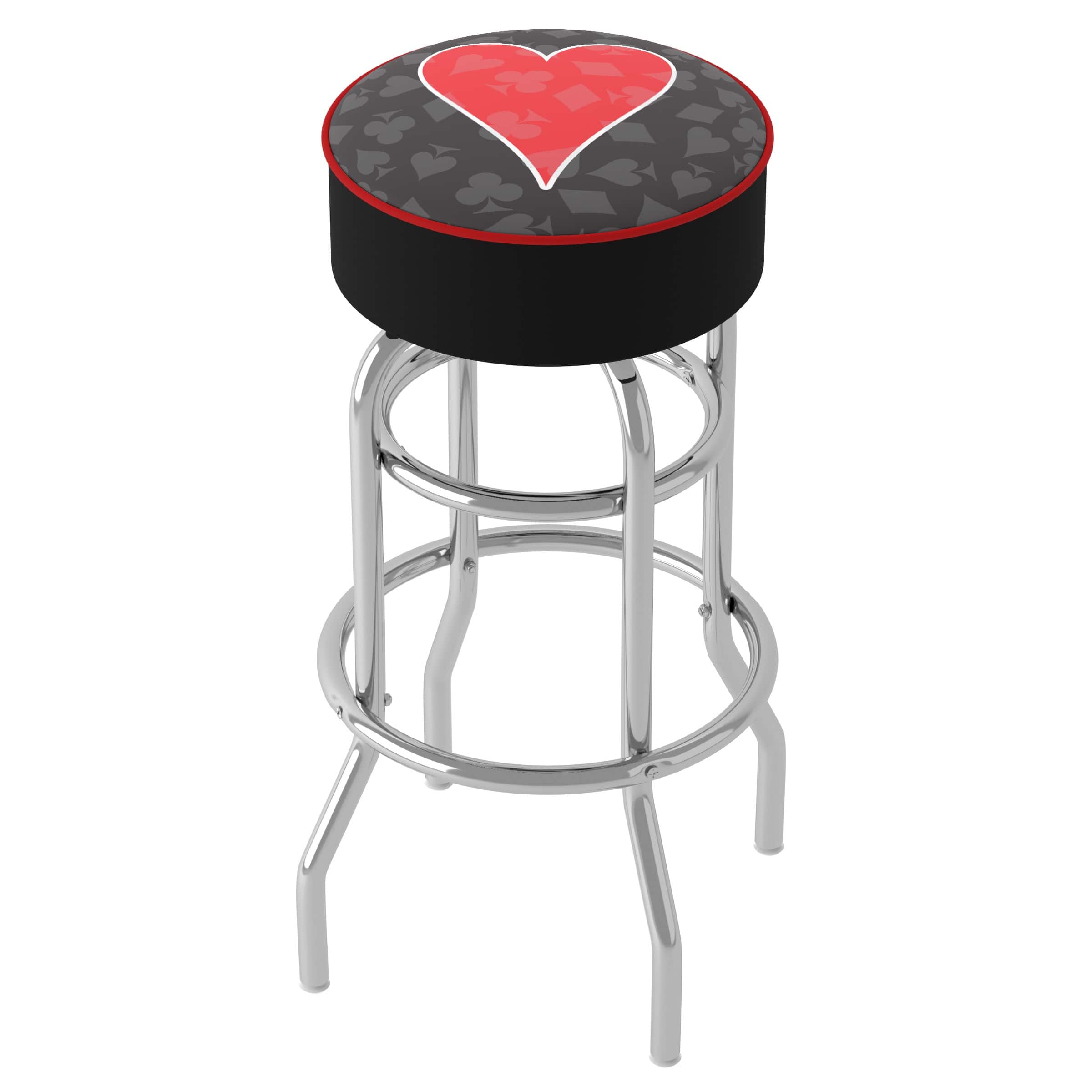 Hearts of Poker Padded Chrome-plated Bar Stool with Double-rung Base ...