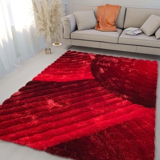 RugBerry Red Abstract Shag Area Rug Hand Tufted Soft Shaggy Carpet ...
