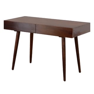 Mango Wood Writing Desk with Two Drawers and Tapered Legs, Brown - Bed ...