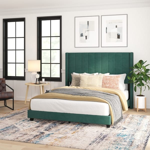 Upholstered Platform Bed with Wingback Headboard - Bed Bath & Beyond - 37248671