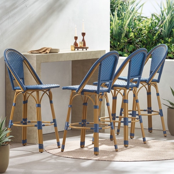 La Brea Outdoor Acacia Wood and Wicker Barstools (Set of 2) by ...