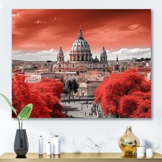 Designart "Monochrome Red Rome Cityscape" Rome Wall Art Living Room ...