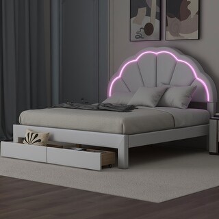 Queen Size Seashell Shaped Upholstered Platform Bed With Headboard,LED ...
