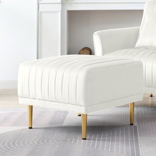 Square Ottoman Cream Velvet Stool Seat with Metal Legs - Bed Bath ...