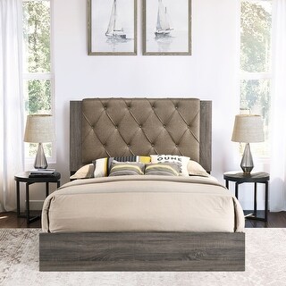 Elegant Queen Bed with Low-Profile Footboard and Upholstered Headboard ...