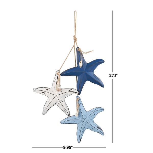 Blue Wooden Distressed Layered Starfish Home Wall Decor with Hanging ...
