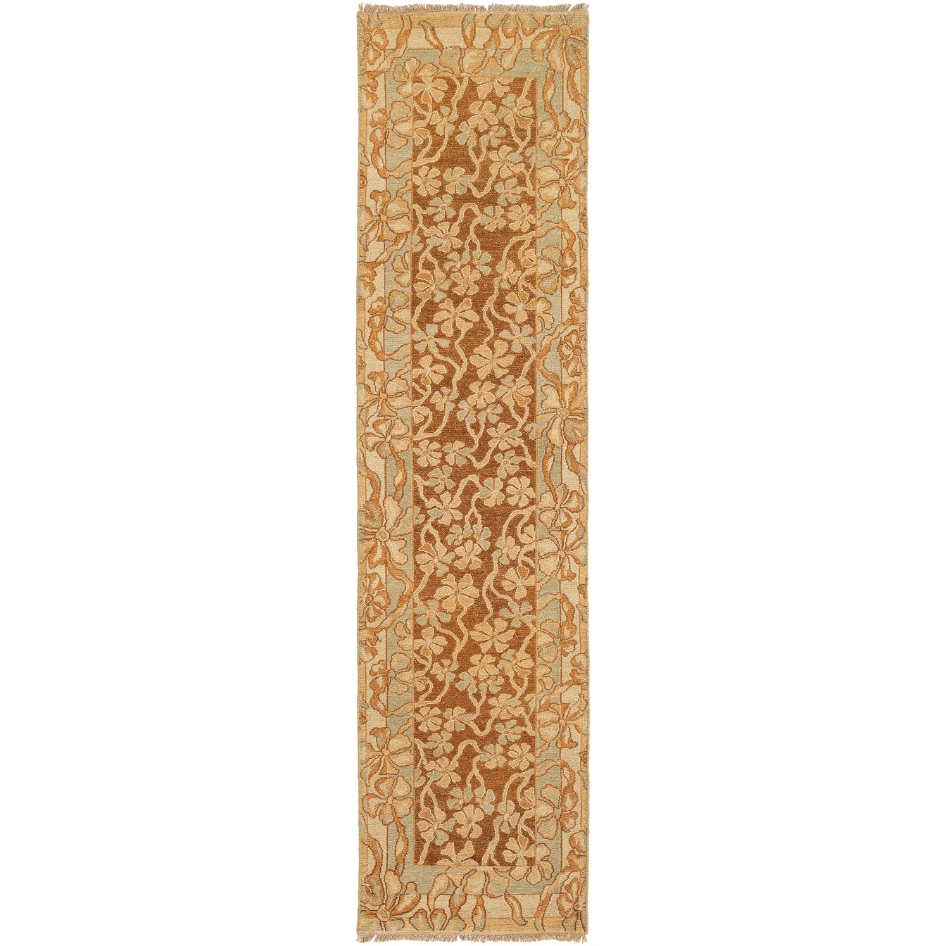Hand-knotted Valley Cognac Wool Area Rug - 2'6" x 10' Runner - 2'6" x ...