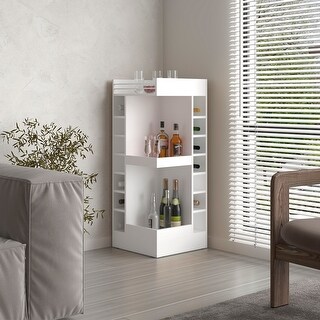 Modern Corner Buffet Cabinet with 14 Bottle Cubbies and Open Shelves ...