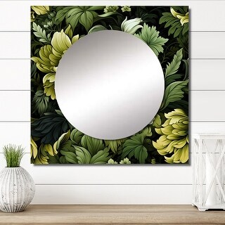 Designart "Tropical Green Jungle Damask" Modern Wall Mirror - Floral ...