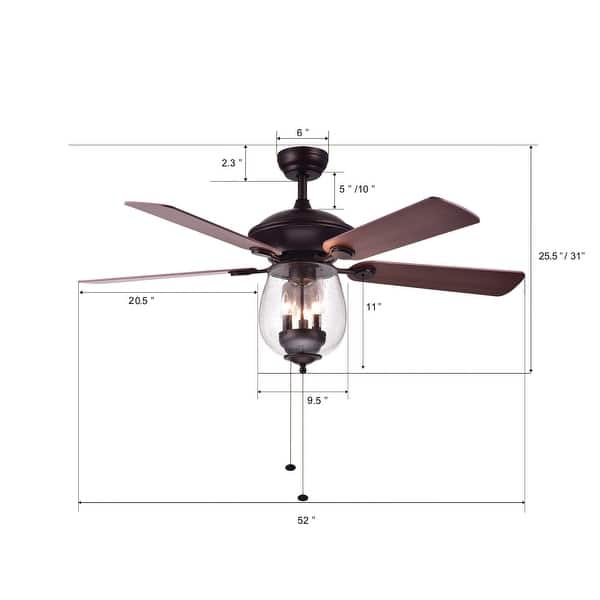 52 inch Fan with ORB Finish and Seedy Glass Shade with 5 Blades - N/A ...
