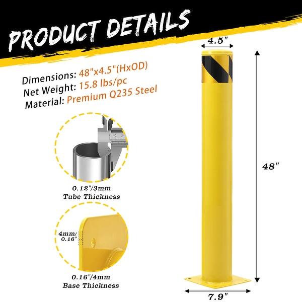 Steel Safety Bollard Post with Anchor Bolts - 4.5 Inch Diameter - Bed ...