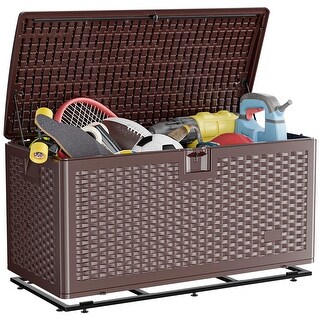 73 Gallon Waterproof Deck Storage Box, Double-Wall Resin Deck Box with ...