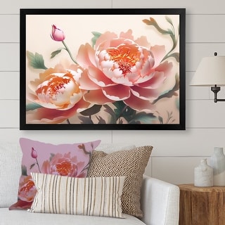 Designart "Pink Green Peonies Celebration Ii" Floral Peony Framed ...
