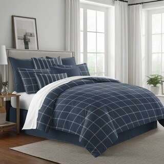 Shay Window Pane Dark Denim Cotton Comforter Set 8 Piece - Bed Bath ...