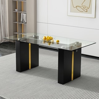 Large rectangular glass table, which can accommodate 6-8 people ...
