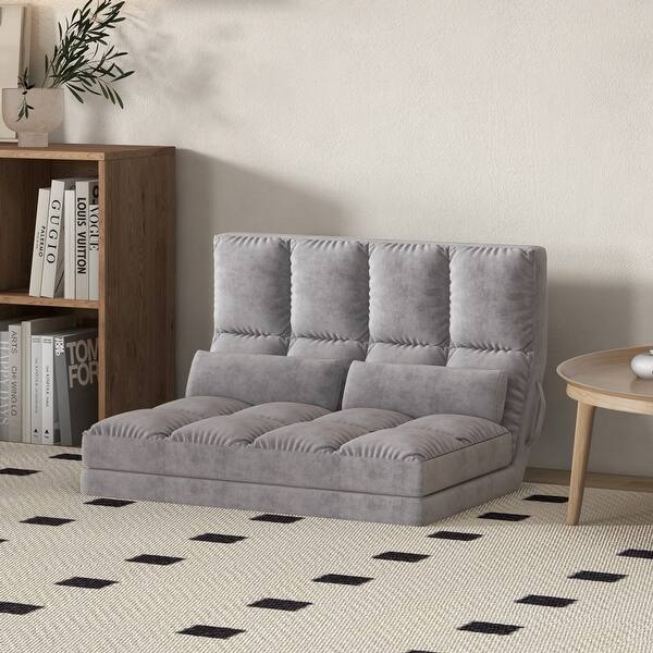 HOMCOM Convertible Floor Sofa Chair, Folding Upholstered Couch Bed ...